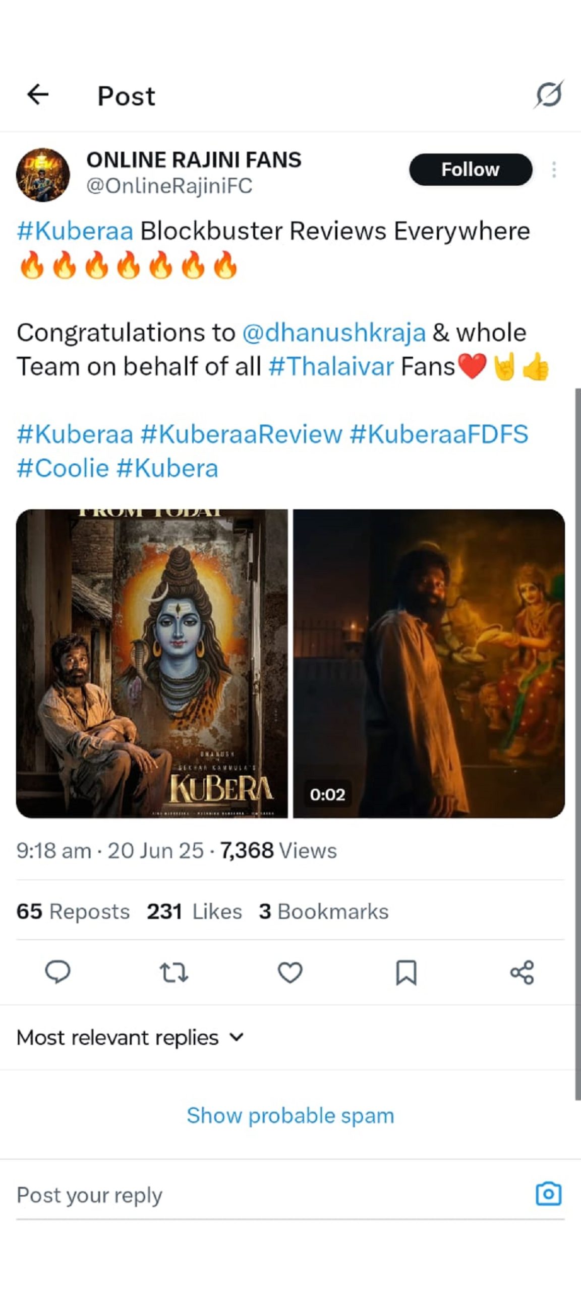 kuberaa movie twitter review update
